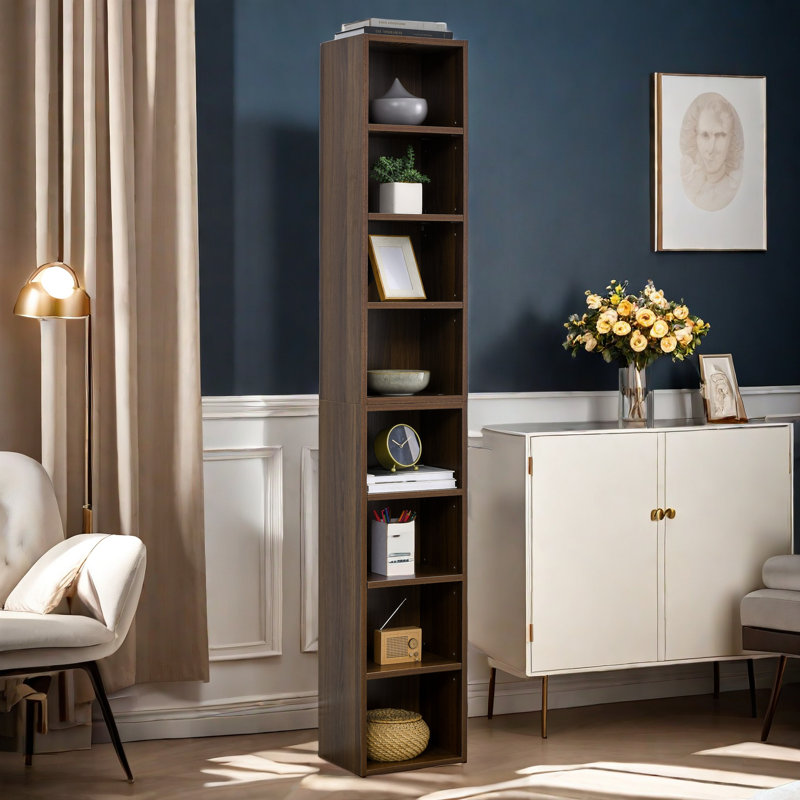 Ebern Designs 8-Tier Media Tower Rack With Adjustable Shelves, 71In Tall CD DVD Storage Cabinet ...